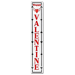 KPSheng Happy Valentine Day Sign for Front Door, 8x64 Inch Vertical Valentine's Day Wooden Welcome Sign for Front Porch, Modern Farmhouse Front Porch Decor