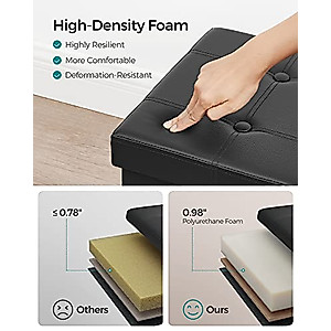 SONGMICS 43 Inches Folding Storage Ottoman Bench, Storage Chest, Footrest, Coffee Table, Padded Seat, Faux Leather, Holds up to 660 lb, Black ULSF701