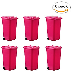 Plastic Toy Garbage Cans Playset (6 Pack) Used for Pencil Holder, Desktop Organizer, Fun Playing, Novelty and Party Favors Red 6 x 3 X 6 (Pink)