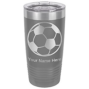 LaserGram 20oz Vacuum Insulated Tumbler Mug, Soccer Ball, Personalized Engraving Included (Gray)