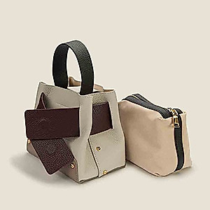 Women Bucket Bag Luxury Genuine Leather Handbags and Purses Soft Calfskin Casual Tote Bag 2022 (about 22cm-12cm-16cm,Khaki)