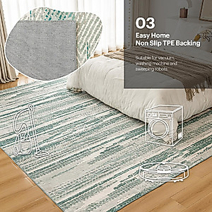 OMERAI Rug 5x7 Area Rug for Bedroom Washable Rug for Living Room Kitchen Dining Room Rugs Non-Slip Home Decor Carpet Faux Wool Rug Large Modern Art Ultra Soft Area Rug, Teal Green Vigorous