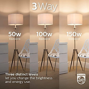 Philips LED 3-Way Flicker-Free A21 Bulb, EyeComfort Technology, 2150/1600/620 Lumen, Soft White Light(2700K), 150/100/50 Watt Equivalent, E26 Base, Title 20 Compliant (California Only), Pack of 4