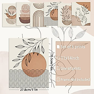LIYAOLI Boho Neutral Wall Art Prints Line Art Posters for Room Aesthetic Unframed 11 x 14 Inch Set of 6 Minimalist Abstract Mid Century Modern Leaf Wall Decor for Bedroom Living room Office Decor