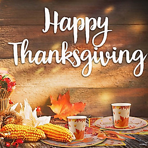 Grencian 175Pcs Thanksgiving Paper Plates and Napkins Set Thanksgiving Party Supplies Happy Thanksgiving Fall Leaves Disposable Dinnerware Set for Thanksgiving Theme Party, Serves 25