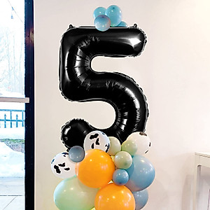 Large Black Number 5 Balloons, 40 Inch Foil Balloons, Giant Number Balloons for Women/Men Birthday Party Anniversary Celebration Decorations