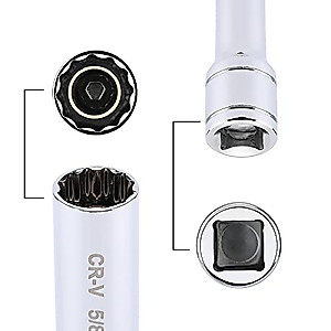EMENTOL 6PCS 3/8" Drive Magnetic Swivel Spark Plug Socket Set, 12 Point, CR-V, Extension Sockets, Includes 9/16-inch, 5/8-inch, 13/16-inch, 14mm Sockets