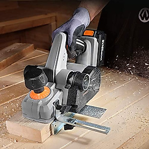 WORKSITE Hand Planer 20V Cordless 3-1/4-Inch Wood Planer with 4.0 Ah Lithium-Ion Battery, Fast Charger, Dust Collection Bag for Woodworking