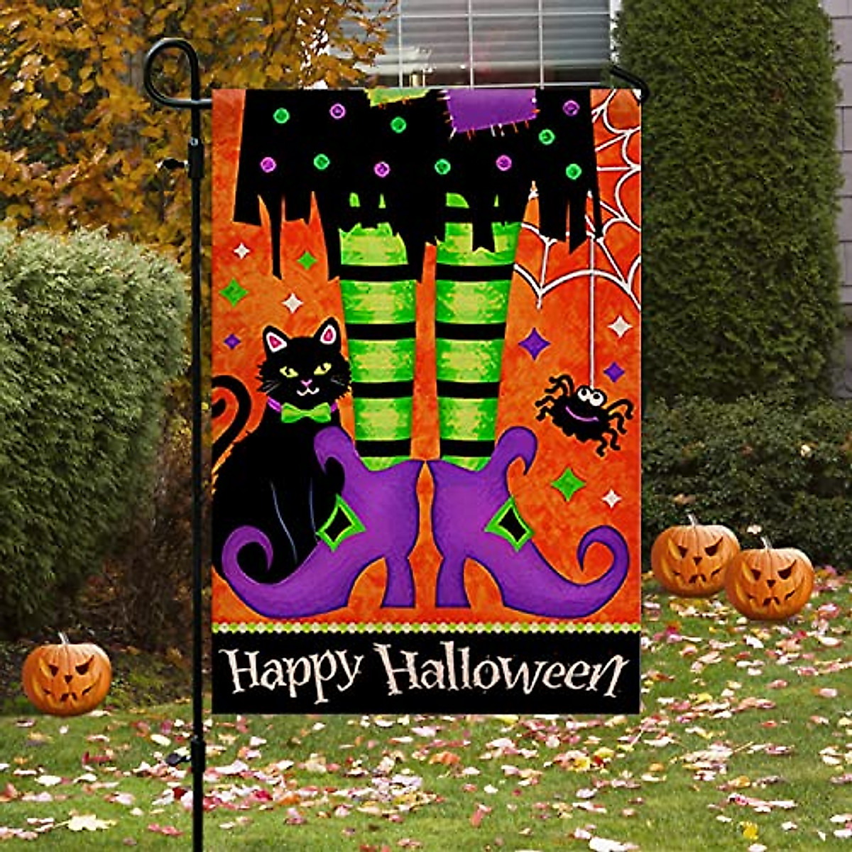 Halloween Garden Flag 12×18 Inch Rustic Black Farmhouse Decor for Seasonal Holiday Yard (Halloween Flag 12"X18" C)