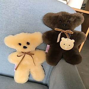 funlife 100% Australian Soft Lambskin Flat Teddy Bear for Baby Birthday Gift,Natural Snuggle Bear for Infant,Cream