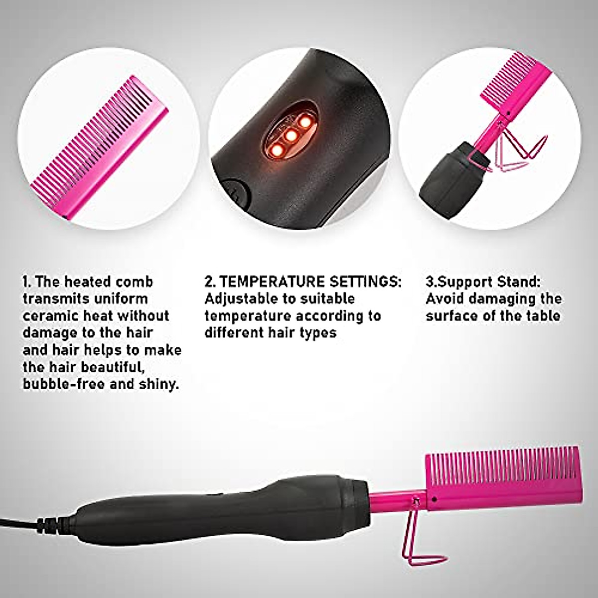 Electric Hot Comb for Wigs, Straightening Comb, Plug-In Hair Straightener for Black Hair