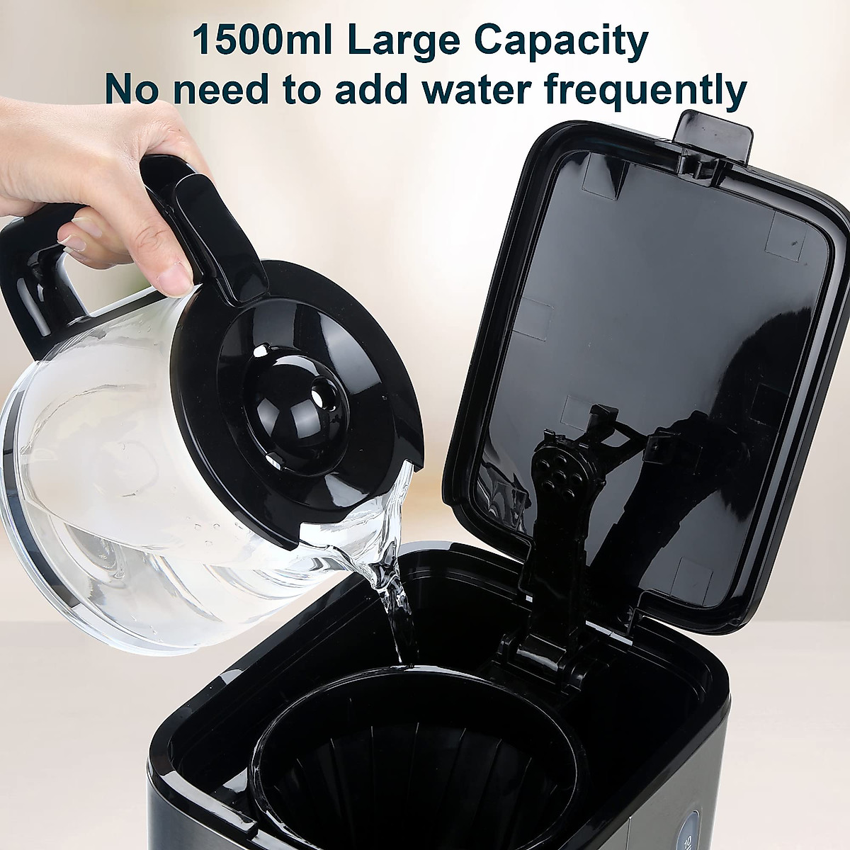 Gardcare 10-Cup Coffee Maker with Smart Touch Screen, 24-hour Programmable Coffee Machine, Stainless Steel Glass Carafe Pot with Brew Strength Control, Automatic Anti-Drip System, Black