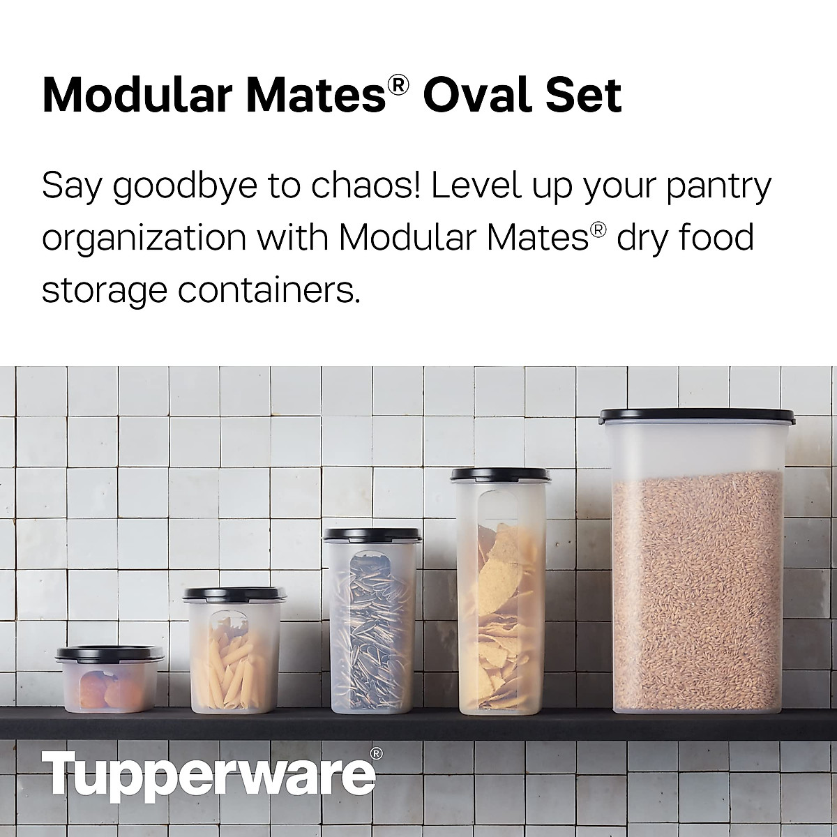 Tupperware Brand Modular Mates Oval Set - 5 Dry Food Storage Containers with Lids (2 Cup, 4¾ Cup, 7¼ Cup, 9¾ Cup & 12¼ Cup Sizes) - Airtight, Dishwasher Safe & BPA Free