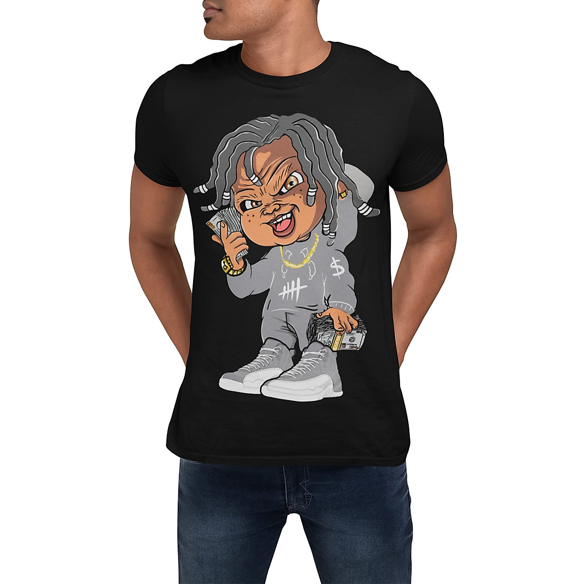 Jordan 12 Stealth Men's T Shirt to Match Killa Cash Doll, Shirt to Match Jordan 12 Stealth Gift for Jordan 12s Black