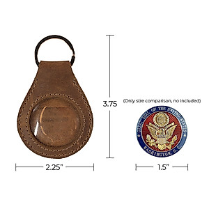 Hide & Drink, Medallion Holder Keychain, Secure Keyring Attachment for Storing Memorabilia, Keepsakes, Special Coins, Full Grain Leather, Handmade, Bourbon Brown