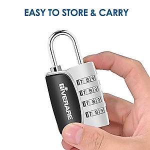 GIVERARE 2 Pack Combination Lock, 4-Digit Padlock Keyless, Resettable Luggage Locks for Backpack, Gym & School & Employee Locker, Weatherproof Travel Lock for Fence, Backyard Gate, Hasp, Case-Silver