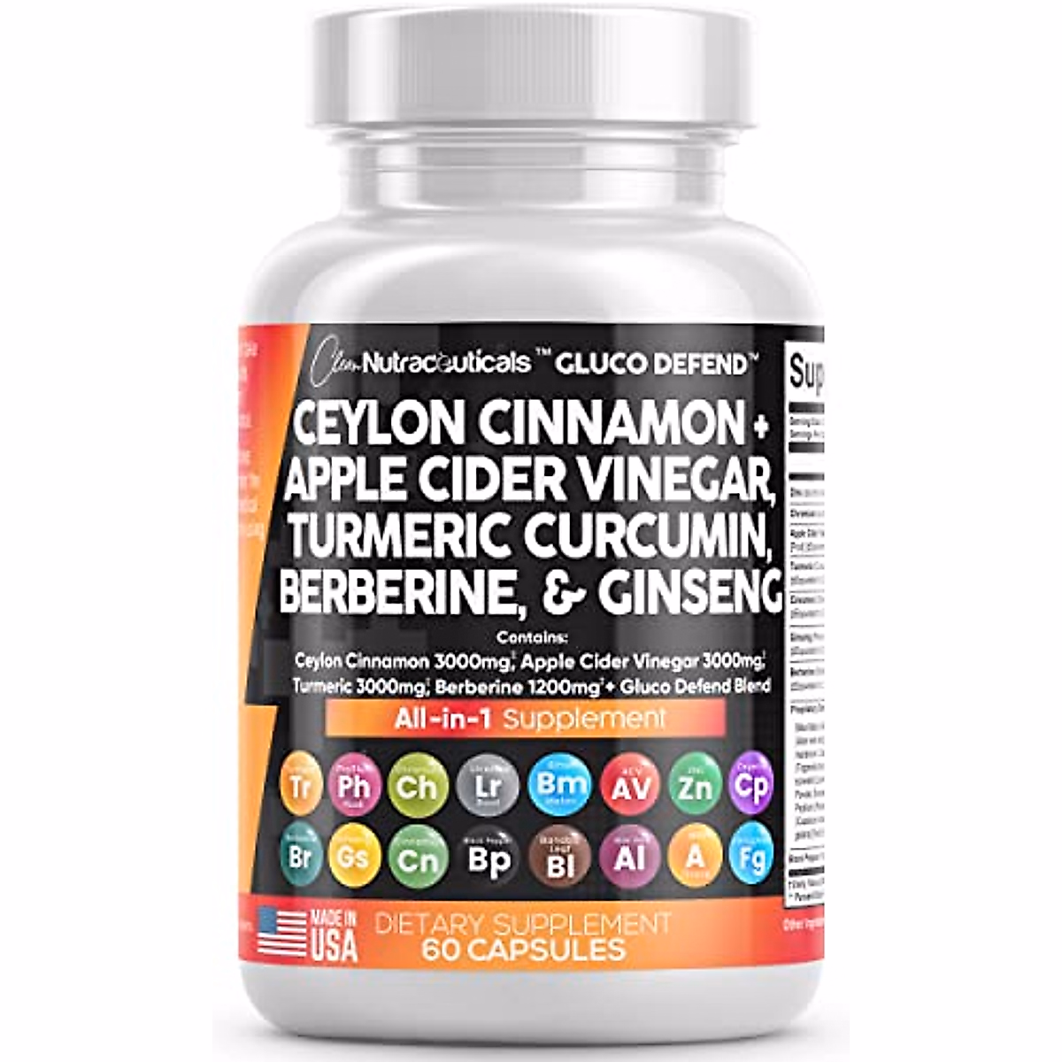 Clean Nutraceuticals Ceylon Cinnamon 3000mg Turmeric 3000mg Apple Cider Vinegar 3000mg Ginseng 2000mg Berberine 1200mg Plus Bitter Melon Gymnema Milk Thistle Fenugreek