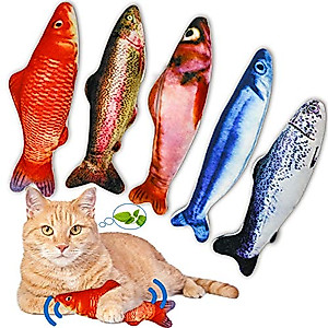 PJLJY 5Pcs Catnip Toy, Plush Fish Cat Toy, Cat Chew Toy, Catnip Filled Cartoon Fish with Bell Inside for Interactive Kitty Chew Toys Cat Teething Cat Exercise