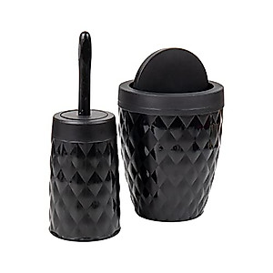 Mind Reader Basket Collection, Round Wastepaper Basket with Swivel Lid and Toilet Brush Set, Bathroom, 2 Piece Set, Bin is 8.75"W x 11.25"H and the brush is 15.25" H, 8.75"L x 8.75"W x 11.25"H, Black
