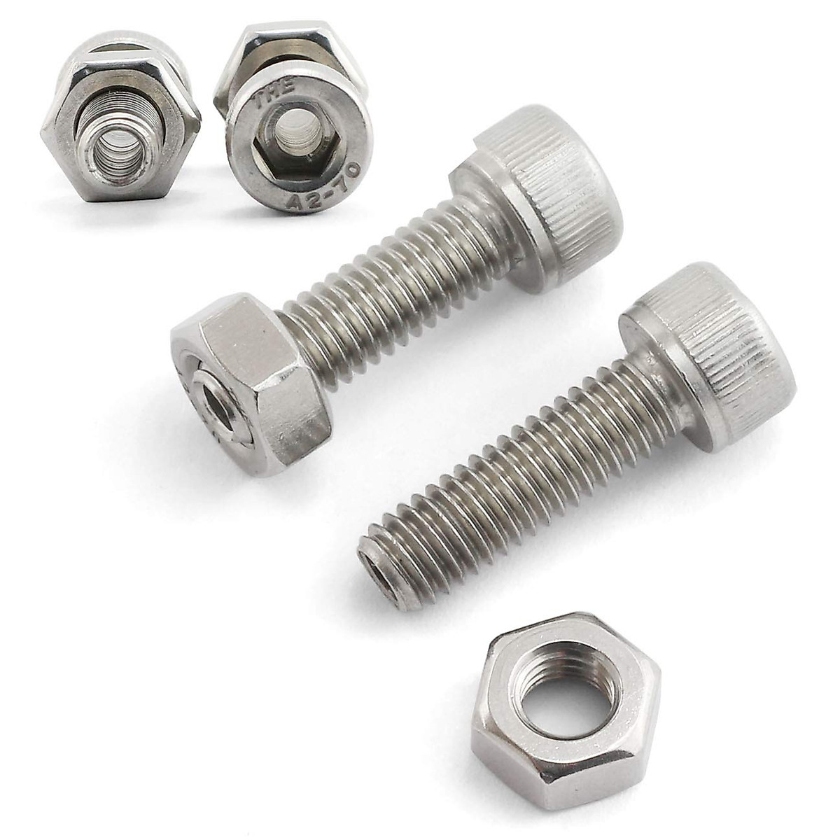 PZRT 2pcs Cylindrical Hollow Hexagon Socket Screw 304 Stainless Steel Lamp Threading Screws Through Hole Bolt with Hex Nut M6x20mm