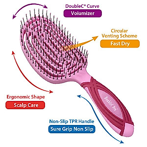 NuWay 4HAIR DoubleC PRO U.S. Patented Double Curved Detangling Brush is Hair Dryer Safe (Red Violet)