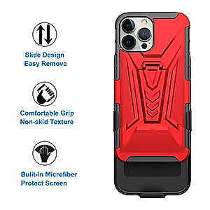 Ailiber Compatible with iPhone 14 Pro Phone Case, iPhone 14Pro Case with Screen Protector, Swivel Belt Clip Holster with Kickstand, Heavy Duty Full Body Shockproof Cover for iPhone 14 Pro 6.1"-Red