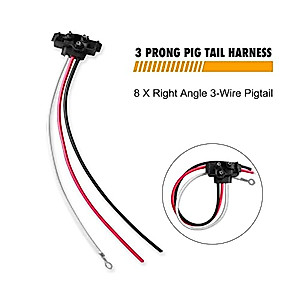 8 X Trailer Wiring, 3 Prong Pigtail Harness, 36DB Right Angle 3-Wire Pigtail Trailer Lights Plug Molded for Stop Turn Tail Sealed Round Oval Light Brake Backup Light