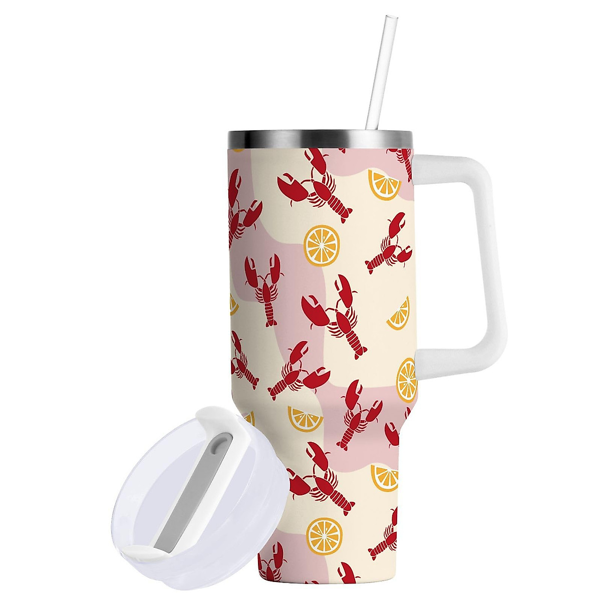 Slewiaeky Skinny Shrimp Lobster 40 oz Tumbler with Handle Straw and Lid Crayfish Stainless Steel Vacuum Insulated Reusable Water Bottle Glasses Travel Mug Thermal Cup for Home Office Car