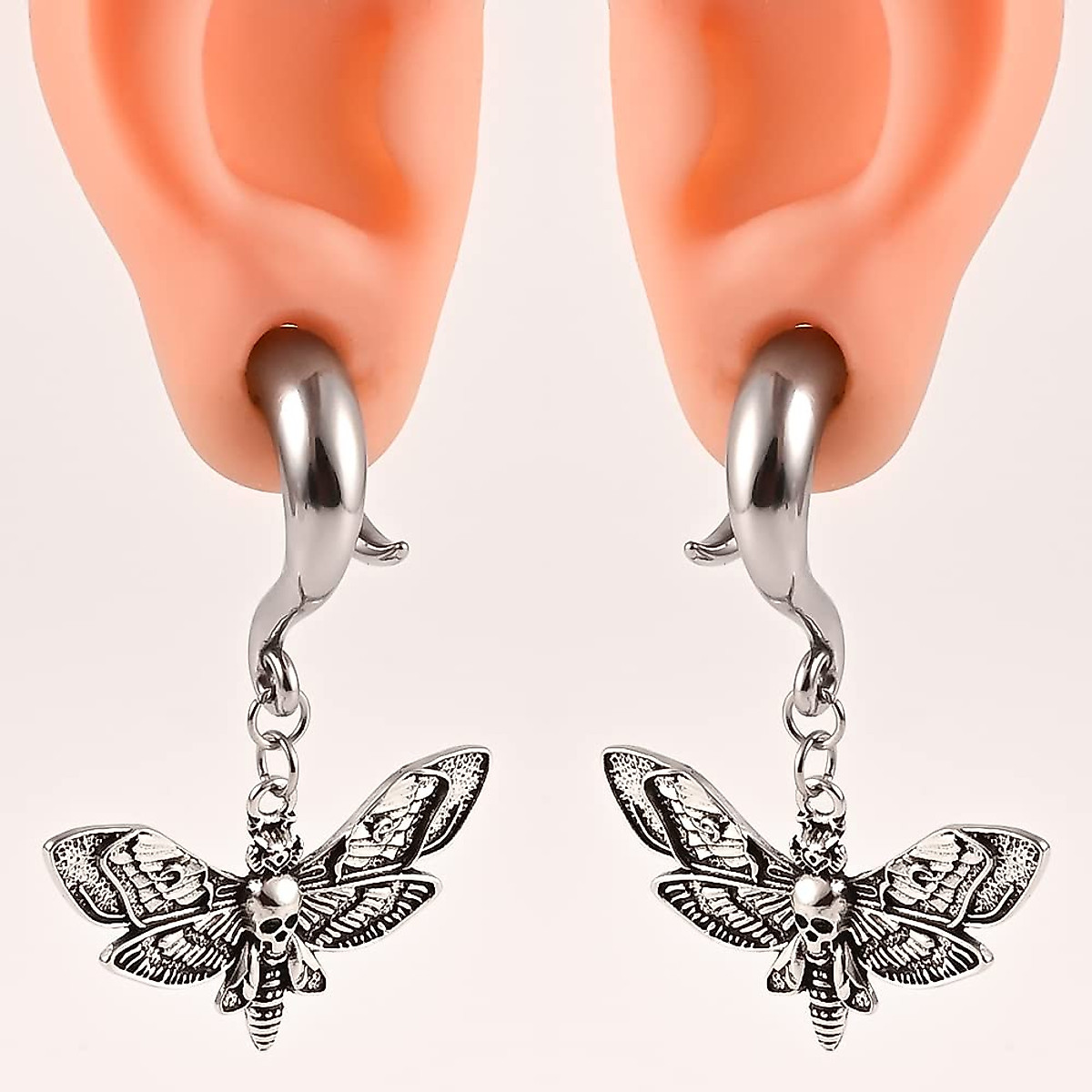 Maxbott Butterfly Stainless Steel Dangle Hooks Ear Plugs Hangers Ear Gauges 1 Pair Selling 2g 0g Piercing Body Jewelry (2G(6mm))