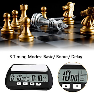 MOSTRUST Chess Clock Digital Chess Timer Professional for Board Games with Alarm, 3-in-1 Multifunction Portable Chess Clock, 2 AA Battery Included (Black)
