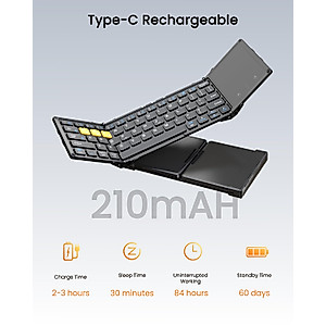 Artciety Foldable Bluetooth Keyboard, Wireless Portable Keyboard with Larger Touchpad, Pocket-Sized Folding Travel Keyboard for MacOS Android Windows iOS, Sync Up to 3 Devices (BT5.1 x 3)