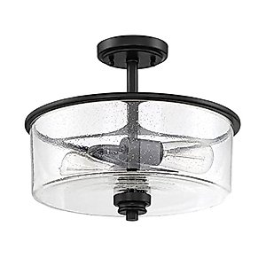 Craftmade 50552-FB Bolden Clear Seeded Glass Shade Semi Flush, 2-Light 120 Watts, Flat Black