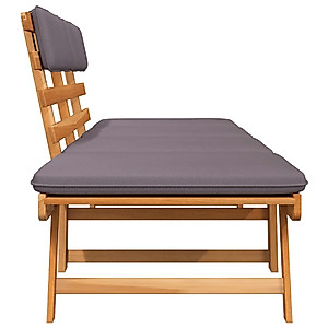 vidaXL 2-in-1 Convertible Outdoor Bench, Patio Daybed, Garden Day Bed, Weather-Resistant Solid Acacia Wood, 26.8" x 74.8" x 29.1" Brown Frame & Dark Gray Cushion