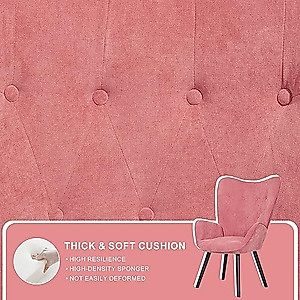 Fangflower Rose Velvet Accent Chair, Modern Button-Tufted Wingback Vanity Seat with Arms, Upholstered High-Back, Sturdy Wooden Legs for Bedroom, Lounge, Living Room