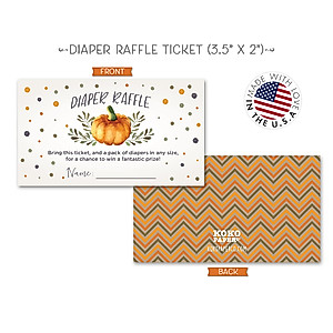 Koko Paper Co Little Pumpkin Baby Shower Invitations, Diaper Raffle Tickets and Matching Thank You Cards | 75 Sets | 125 Pcs Total