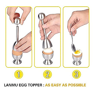 Xicennego Egg Cracker Topper Set of 5 - Includes 2 Egg Cups, 2 Spoons and 1 Cutter - Stainless Steel Easy Egg Opener