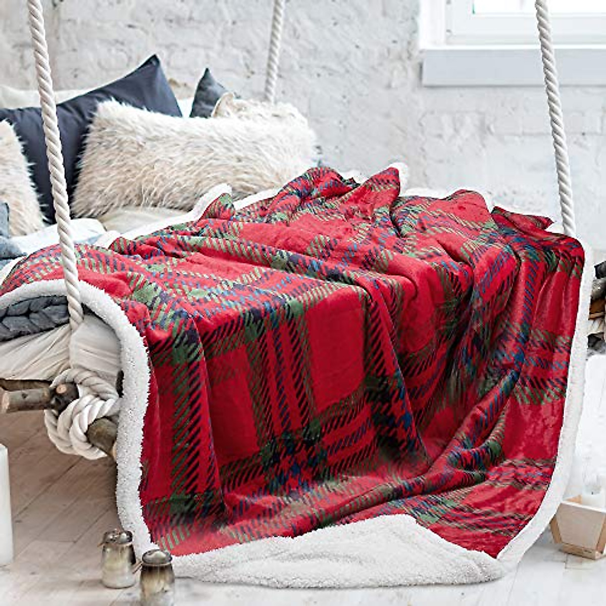 Tirrinia Christmas Blankets and Throws, Scotland, Soft Warm Cozy, Checkered Blanket Winter Cabin Throw, 50” x 60" Red & Green Buffalo Plaid