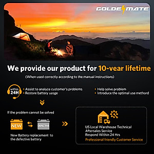 GOLDENMATE 12V 200Ah LiFePO4 Lithium Battery, Rechargeable Battery Up to 15000 Cycles, Built-in BMS, Max 2560Wh, Perfect for RV, Camping, Solar, Marine, Trolling Motor, Golf Cart, Off-Grid Application