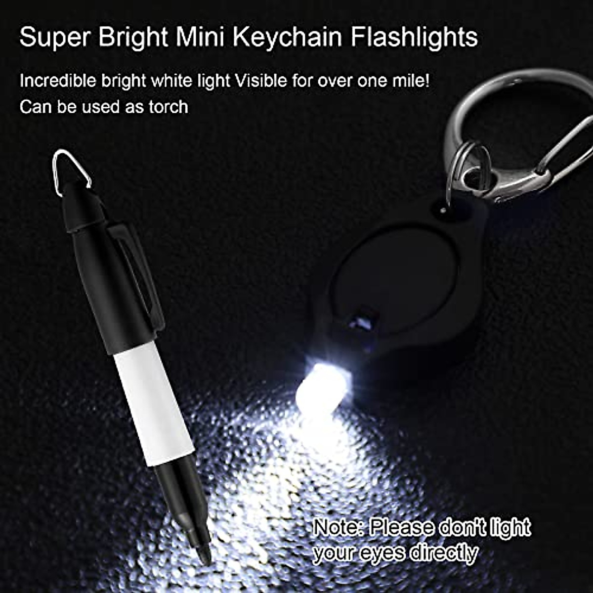 12 Pieces Mini Flashlight Keychain Permanent Marker Keychain for Badge Set LED Key Ring Light Bullet Tip Fine Point Markers (Black)