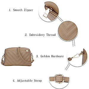 KKXIU Triple Zip Lightweight Small Crossbody Bags for Women Quilted Shoulder Purses and Handbags (A-Khaki)