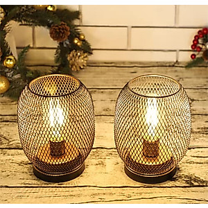 JHY DESIGN Set of 2 Metal Cage LED Lantern Battery Powered,Cordless Accent Light with LED.Great for Weddings,Parties,Patio,Events for Indoors Outdoors（Round Shape