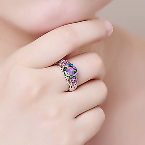 Narica Women's 925 Sterling Silver Filled Round Cut Rainbow Topaz Rings Band for Mom Size 9