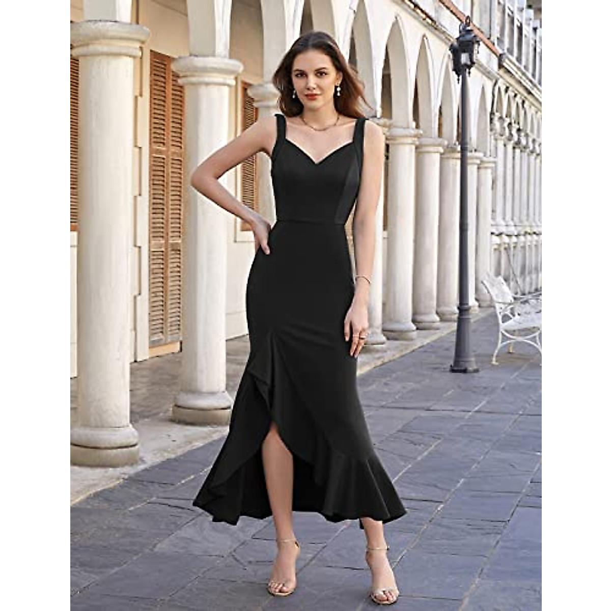 GRACE KARIN Womens Cocktail Dresses for Wedding Guest V Neck Sleeveless Formal Black Dresses Mermaid Party Long Dress Black M