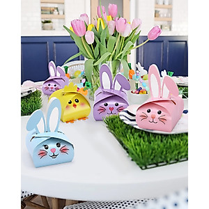Easter Party Favor Boxes Easter Treat Boxes Bunny Party Decorations Easter Basket Bunny and Chicks Goodies Candy Gift Boxes for Easter Party Decorations Table Centerpieces Decor Supplies Set of 12
