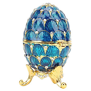 GLOGLOW Easter Egg Jewelry Organizer, Egg Shaped Trinket Box Hinged Jewelry Ring Holder Collectible Figurine Boxes (Blue) Jewelry Boxes