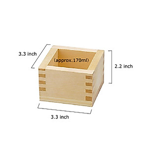 EDOYA Hinoki Wood Sake Cups (Set of 2) Japanese Box Masu with Japanese Lucky Brand (Long Life Fuji)
