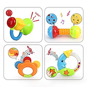 Aomola 9 PCS Baby Rattles Toys Set, Infant Teether and Shaker Rattles Toy, Baby Newborn Gift Set for Hand Development Early Educational Toys for 0+, 3, 6, 9, 12 Month Newborn Toddler