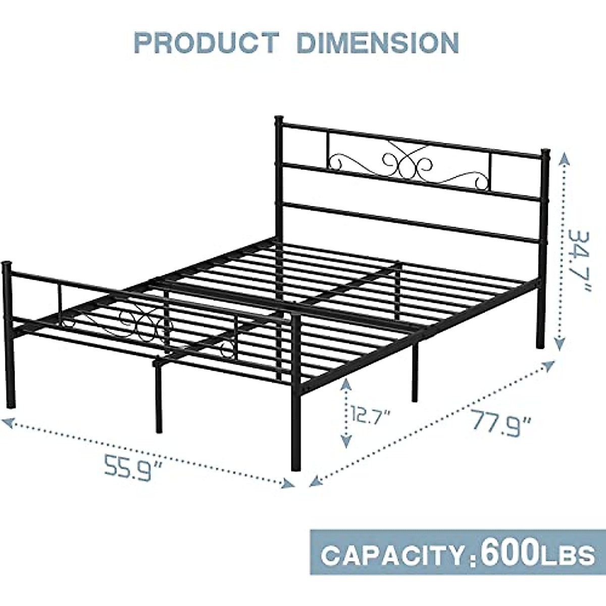 Weehom Full Size Bed Frame, Metal Platform Bed Mattress Foundation/Box Spring Replacement with Headboard Black