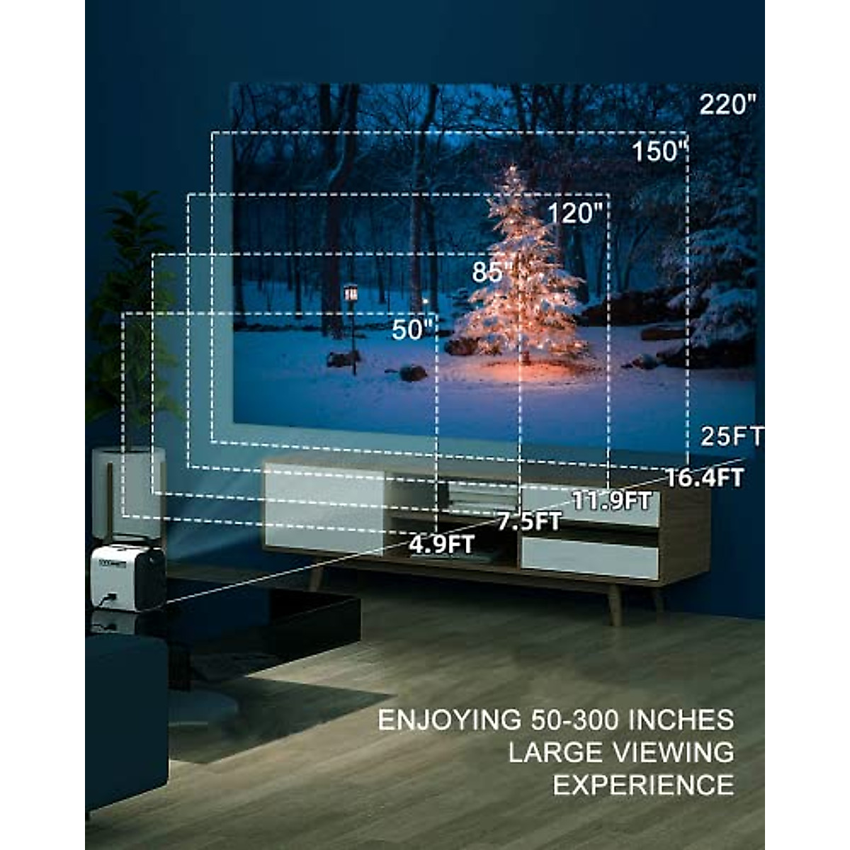 Mini Projector Outdoor Movies, WiFi Bluetooth Projector, Portable Phone Projectors, 8500 LUX, HD 1080P Supported, Compatible w iPhone, TV Stick,PS4,HDMI, Laptop Proyector