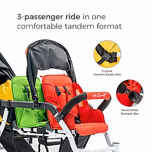 Familidoo H3E 3 Seat Baby Stroller - Tandem Daycare Triple Stroller with 5 Point Safety Harness - for Infants & Toddlers 0-3 Years - Lightweight & Foldable - All Reclining Seats